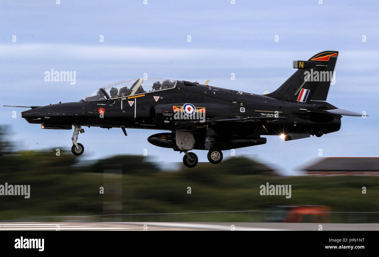 A Hawk T2 aircraft landing at RAF Valley in Anglesey, North Wales Stock ...