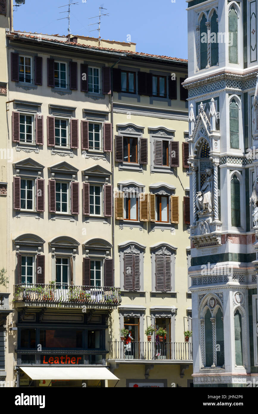 Detail of the Cathedral and houses on Dome square in Florence, Italy ...