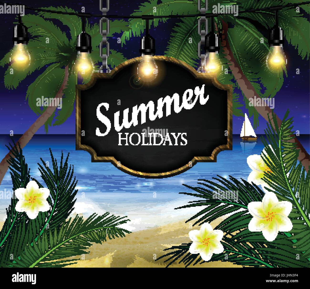 summer wooden sign on tropical beach background Stock Vector Image ...
