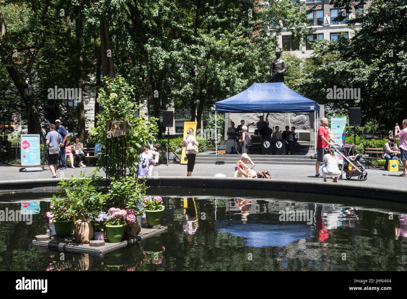 People Enjoying Jazz Band, Madison Square Park Fountain, NYC, USA Stock ...