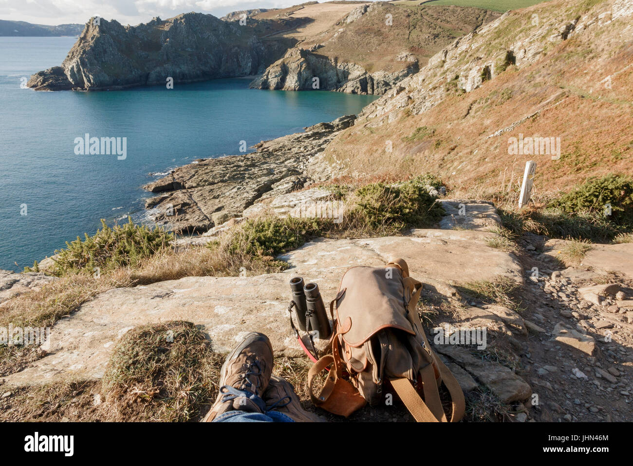 Walking on the South West Coast Path at Prawle Point, East Prawle ...