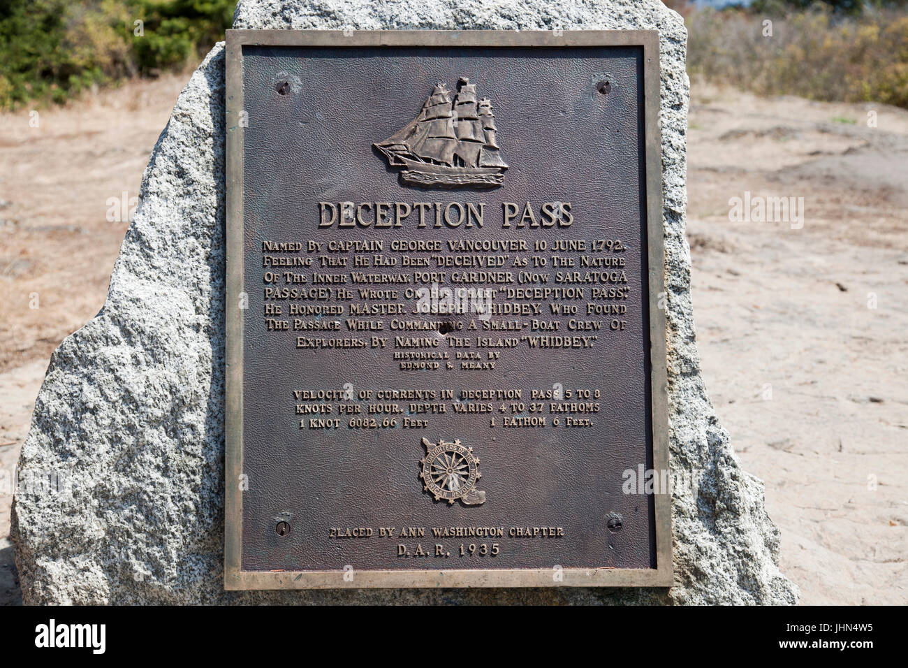 Signboard with descriptive writing, Deception Pass and Deception State ...
