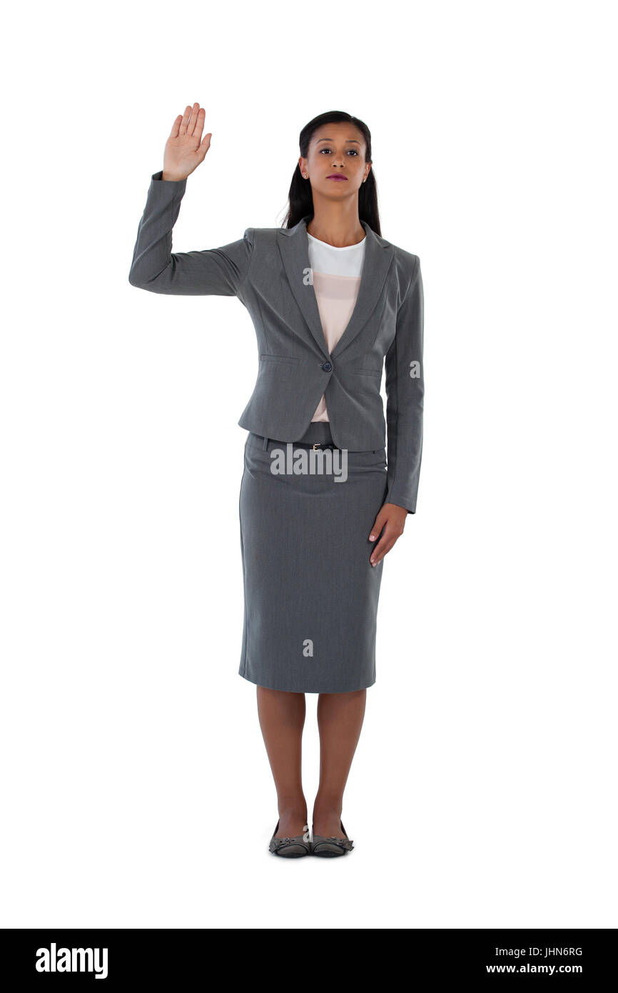 Female raising hand participate hi-res stock photography and images - Alamy