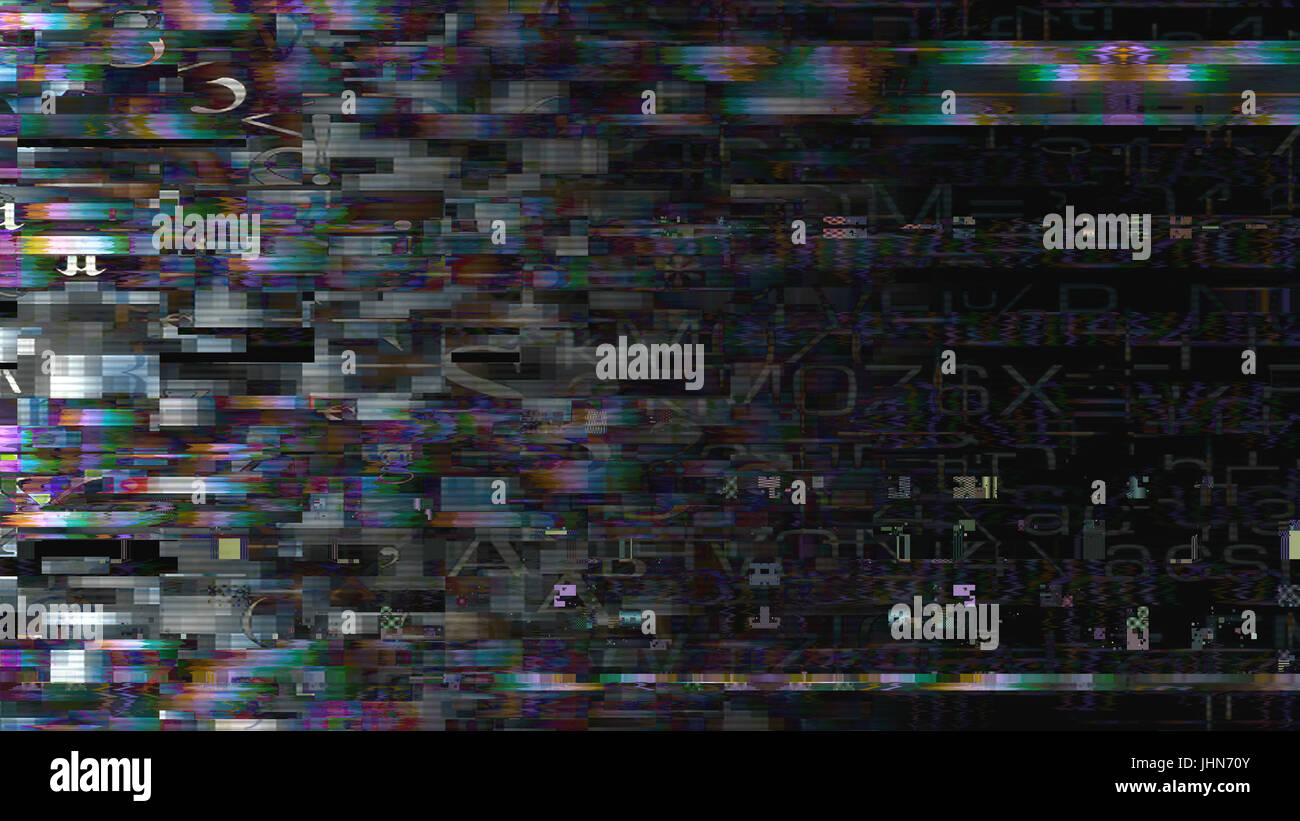 Futuristic, streaming data malfunction video screen display. From a ...