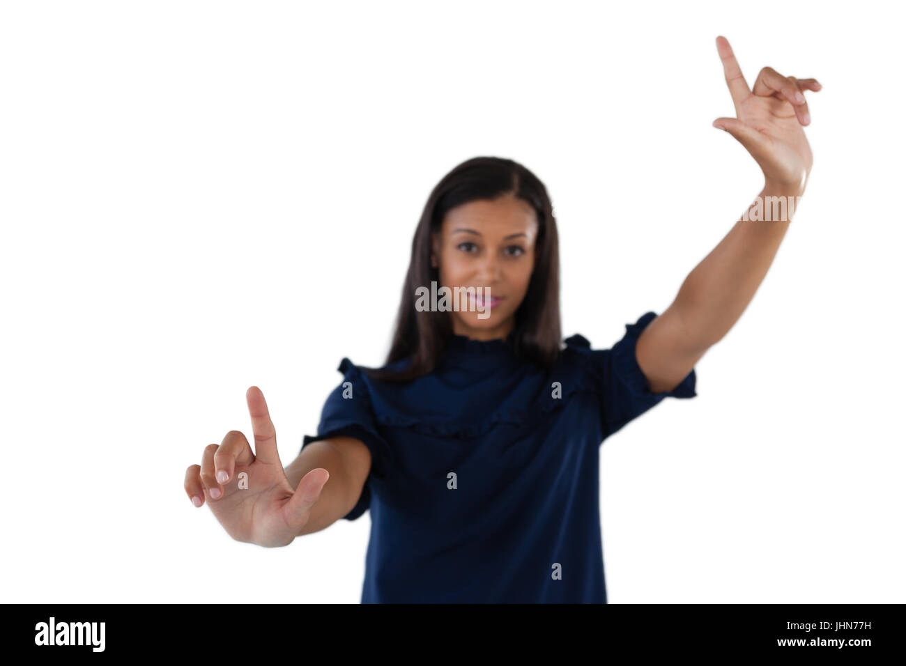 Female executive forming a finger frame against white background Stock ...
