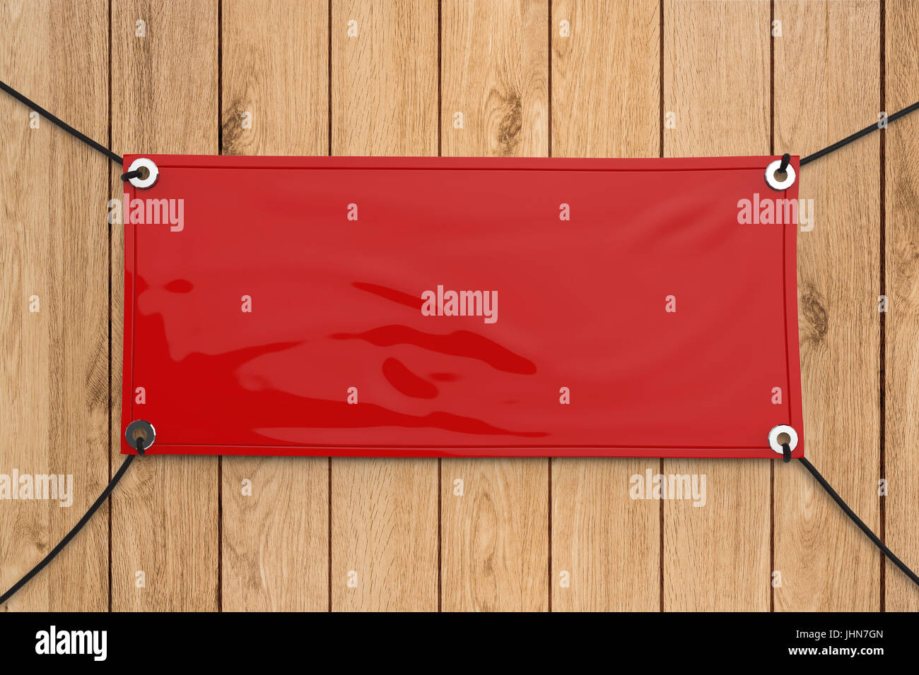 red blank vinyl banner hanging with rope Stock Photo - Alamy