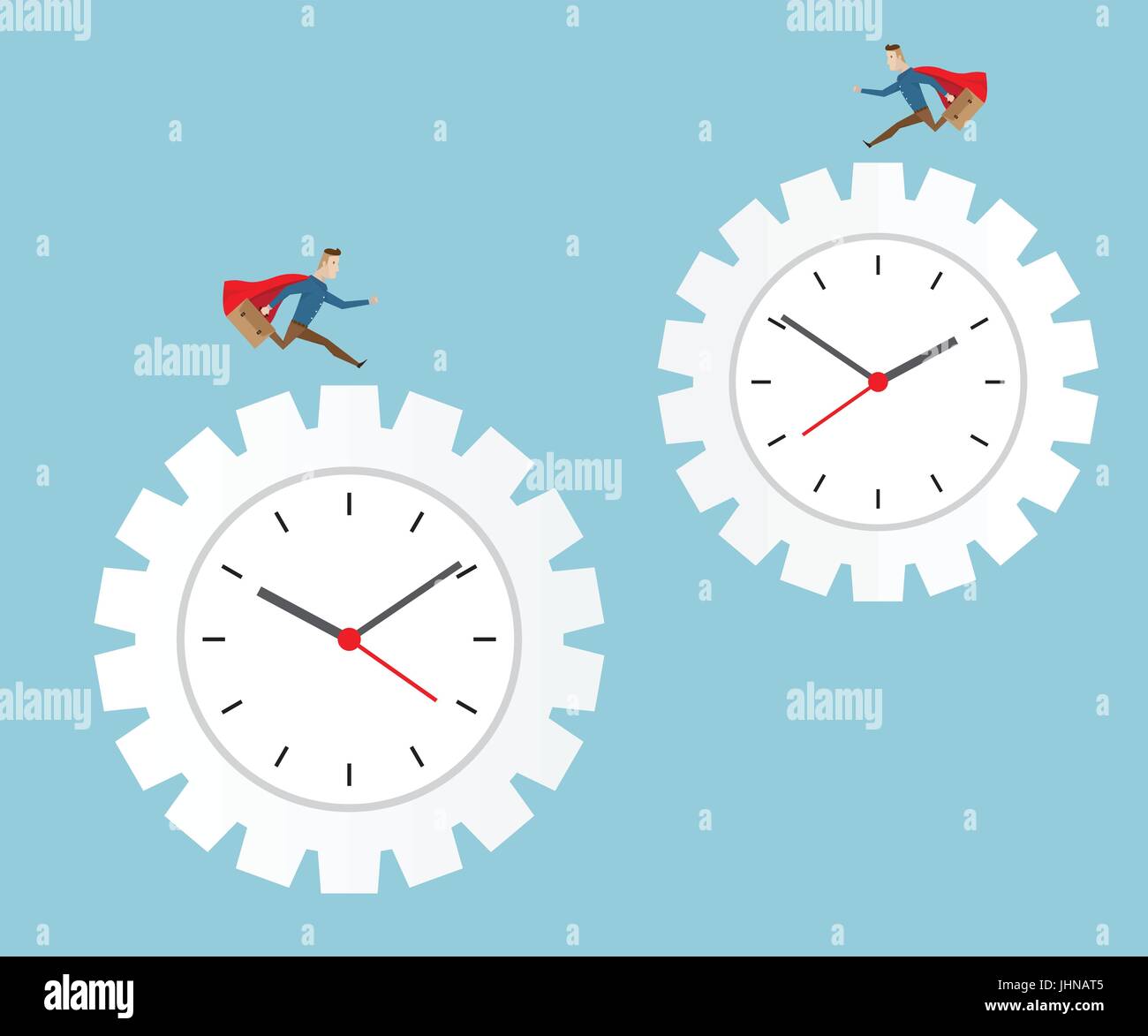 businessman running on cog gear wheel clock, time management concept ...