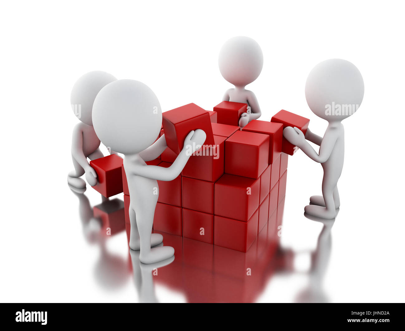 3d illustration. White business people with cubes. Teamwork concept ...