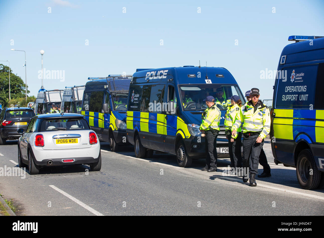 Police guarding Cuadrilla's fracking site at Preston New Road, Little ...