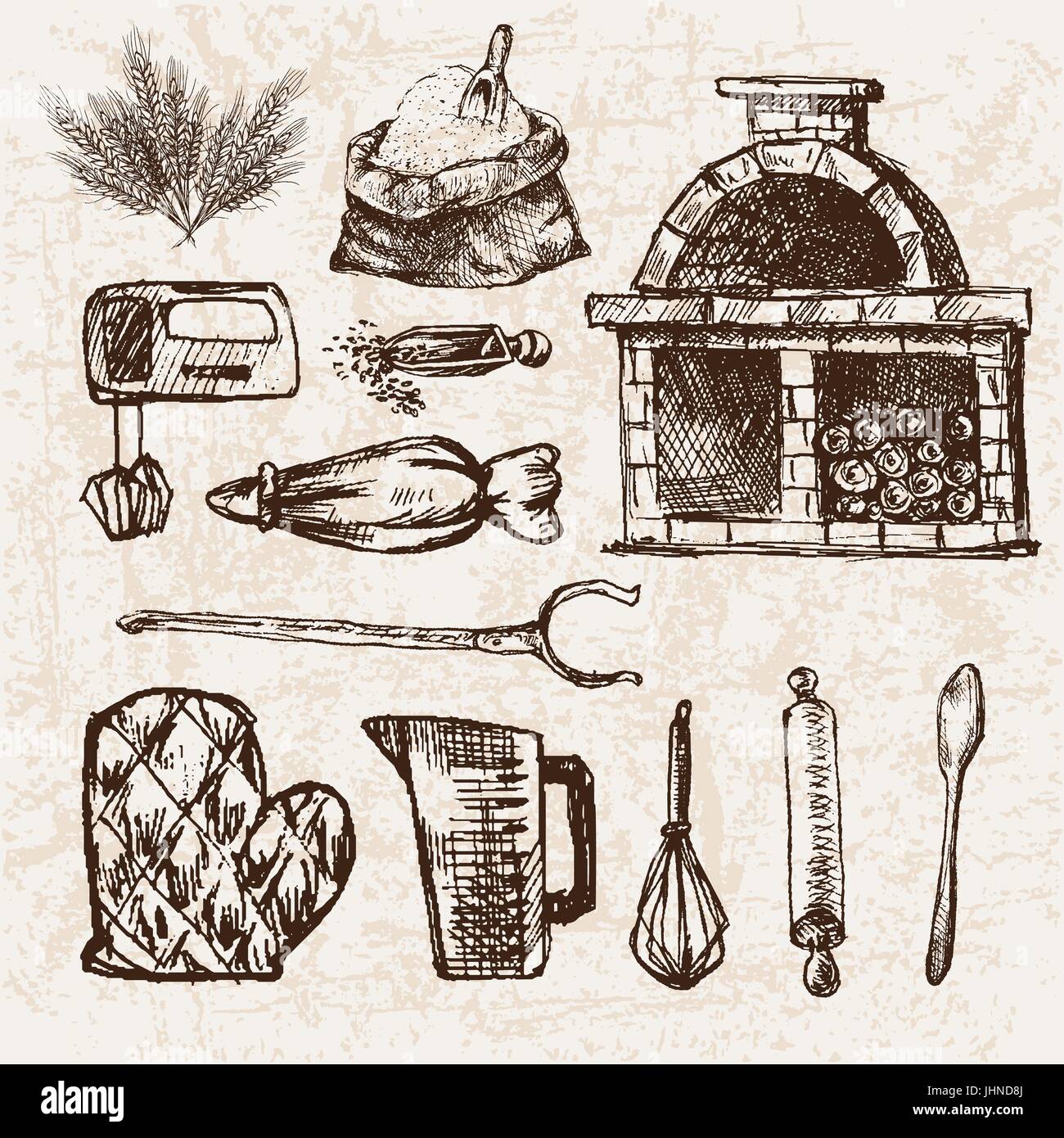 Digital vector detailed line art bakery and bread hand drawn retro ...