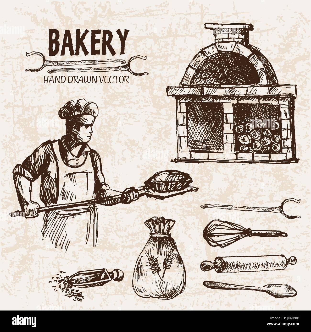 Digital vector detailed line art bakery and bread hand drawn retro ...