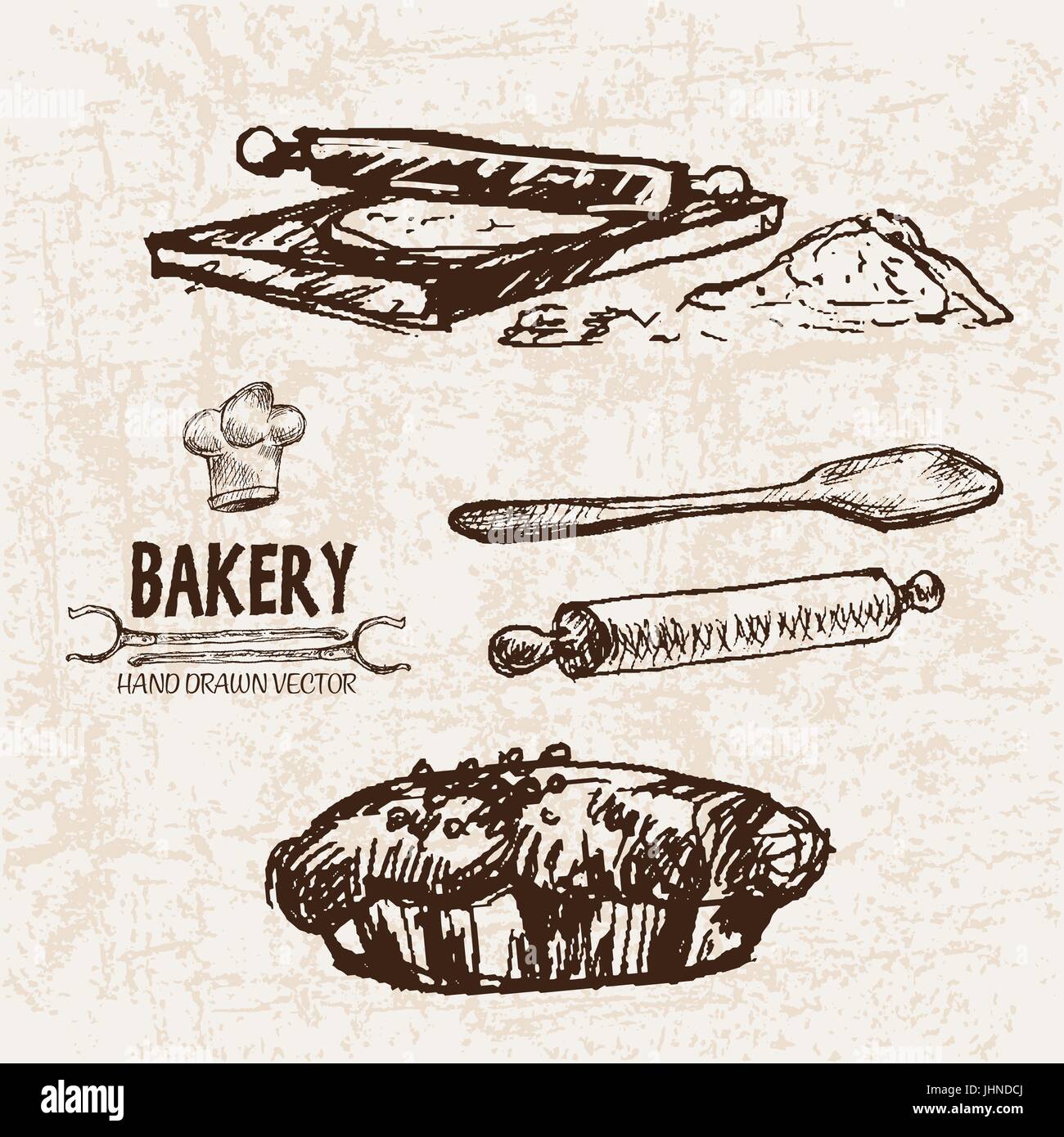Digital vector detailed line art bakery and bread hand drawn retro ...