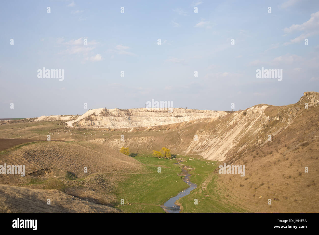 Landscape with beautiful view of valley and limestone quarry Stock ...