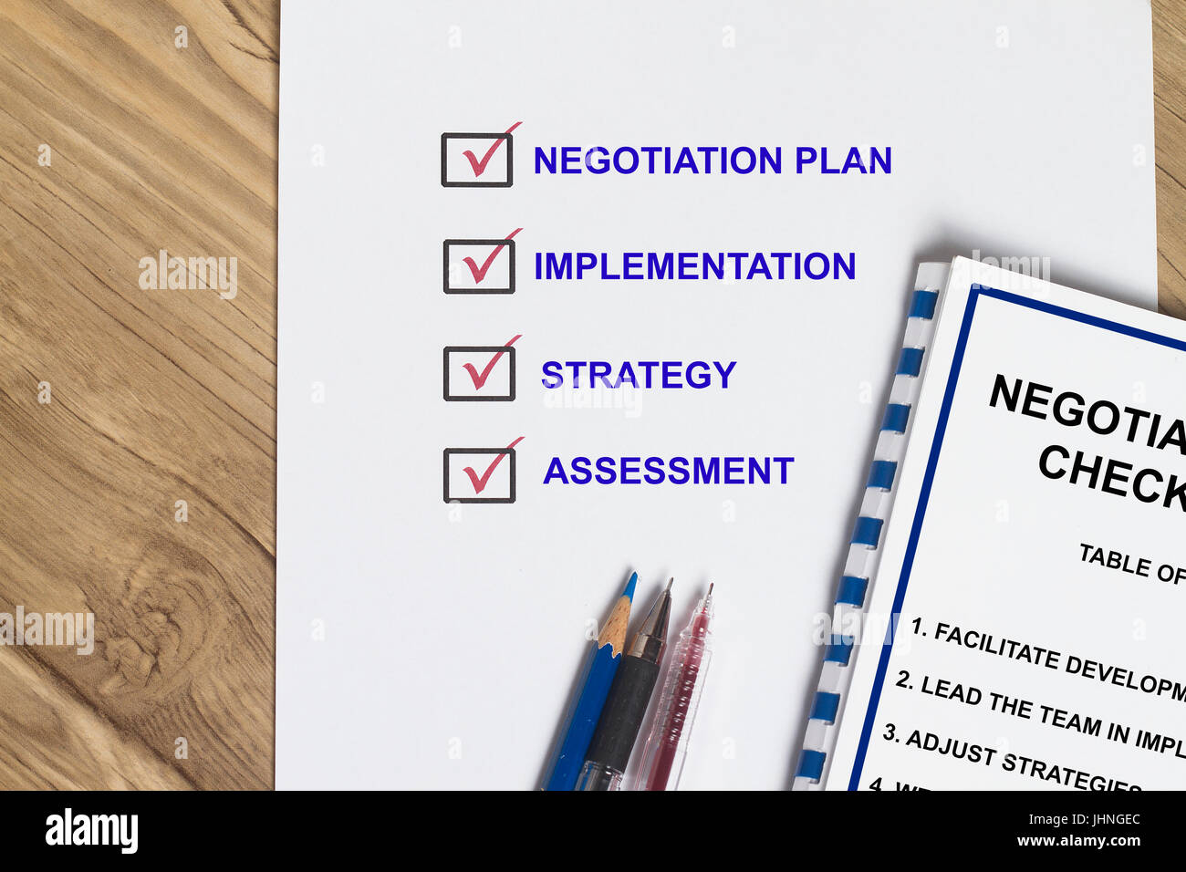 Negotiation checklist on how to win a contract Stock Photo - Alamy