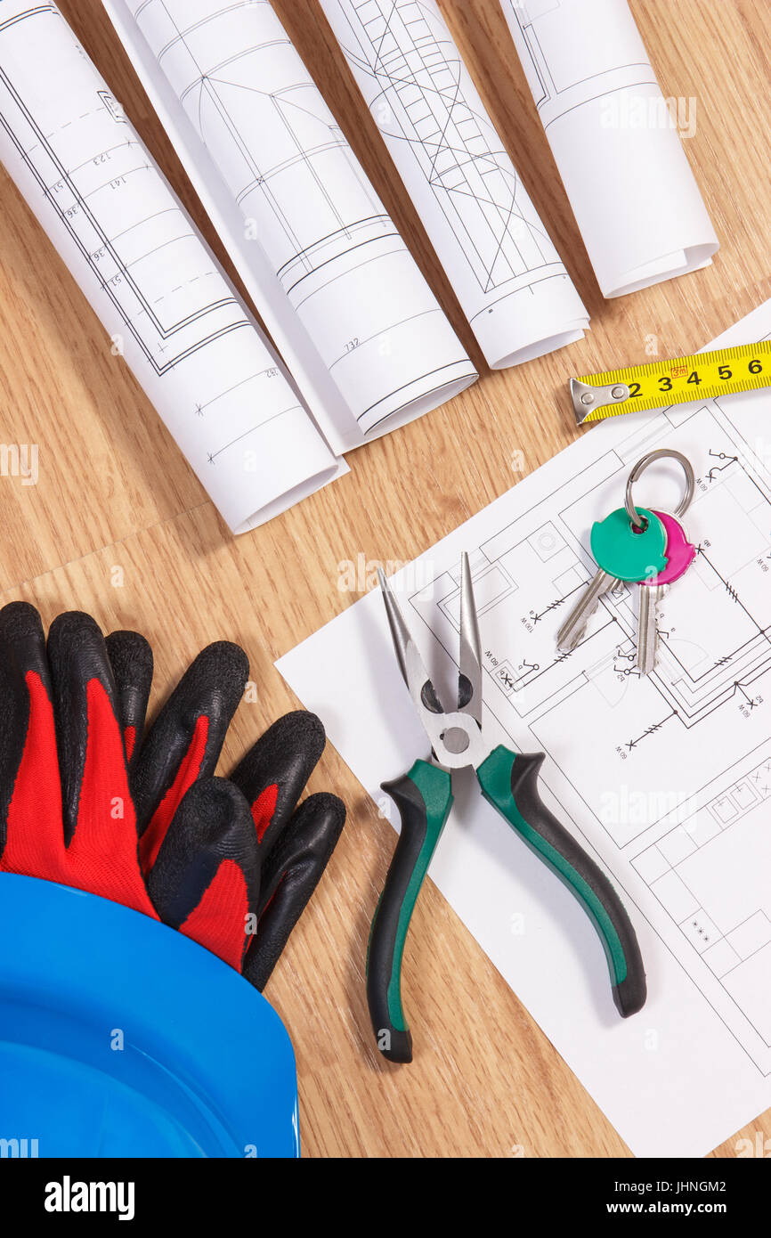 Home keys with diagrams or electrical construction drawings, protective ...