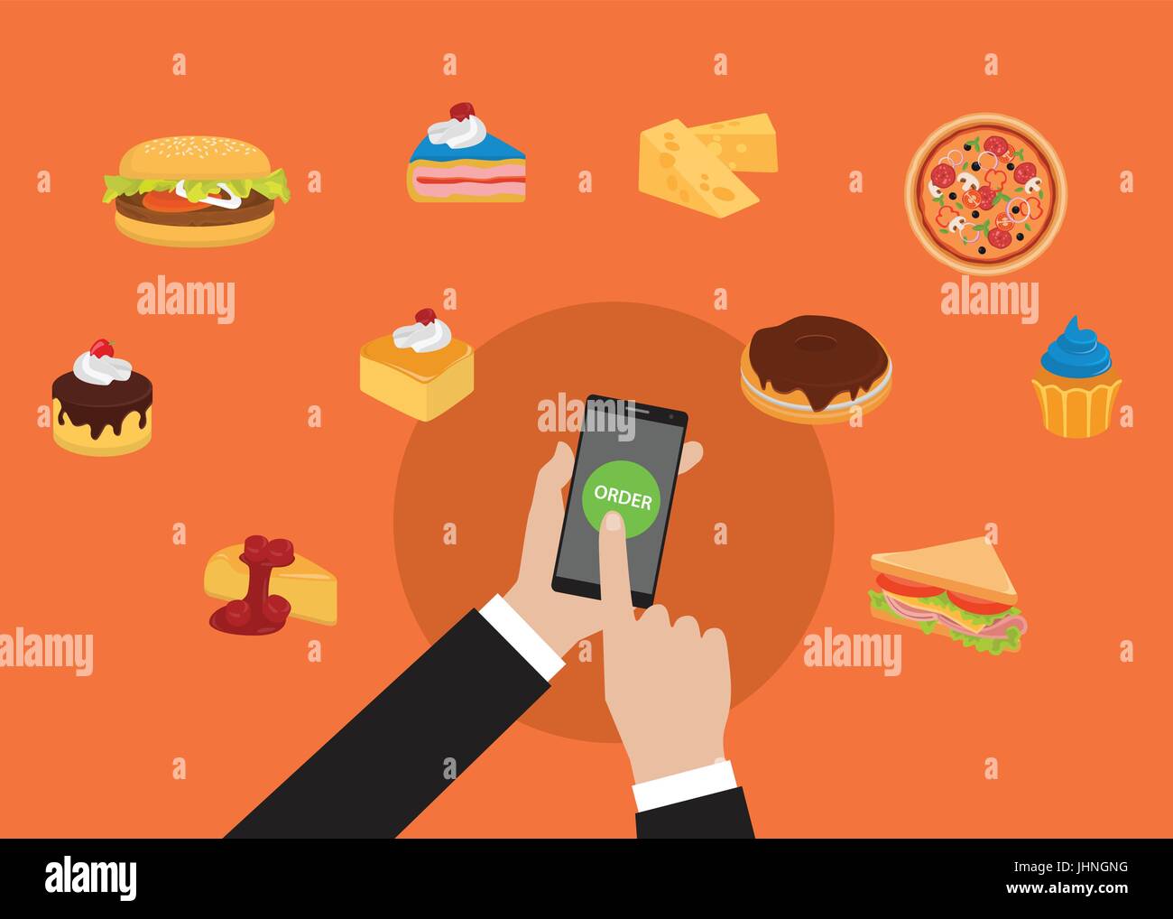 order online food using smarpthone with hand holding and tap order food ...