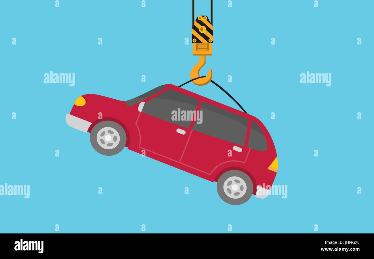 hanging car on hook crane illustration vector graphic Stock Vector ...