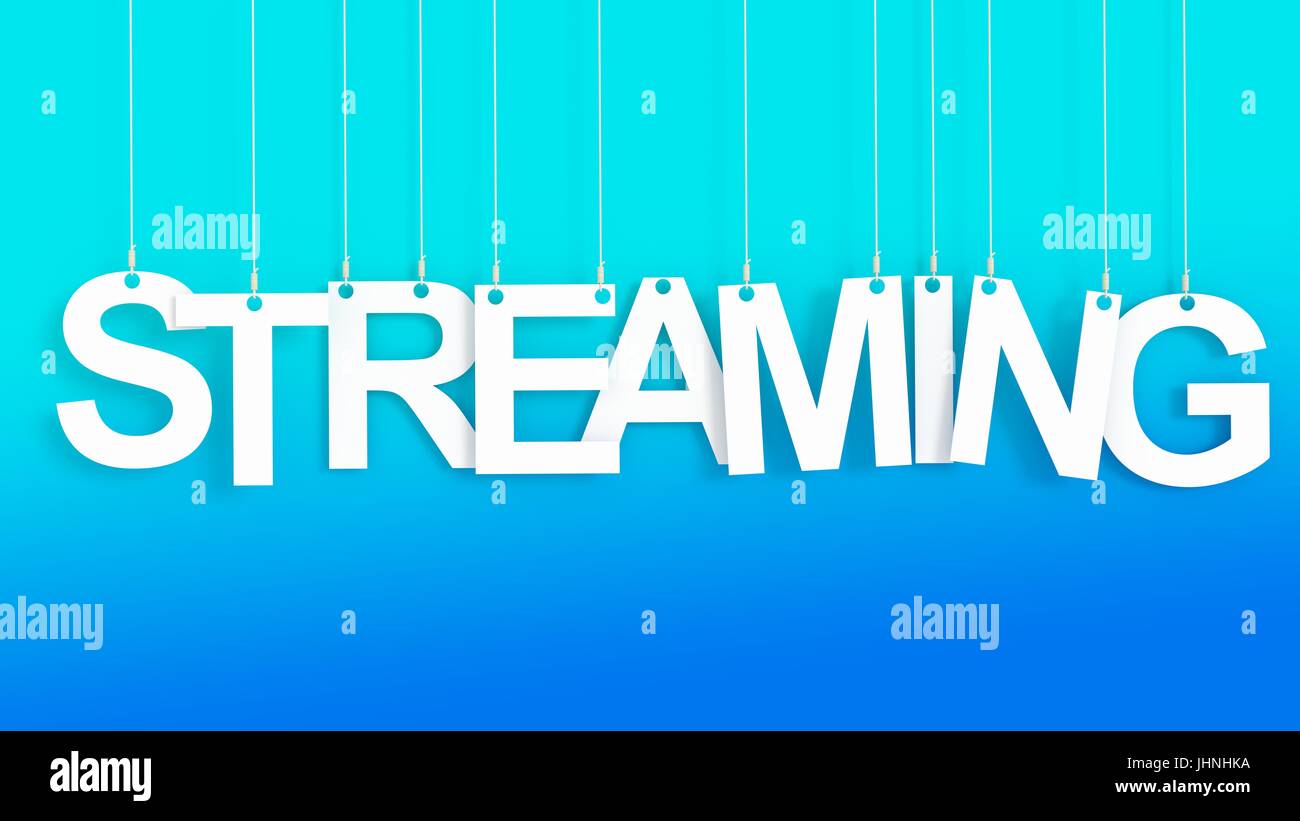 Streaming hanging letters over blue background Stock Photo - Alamy