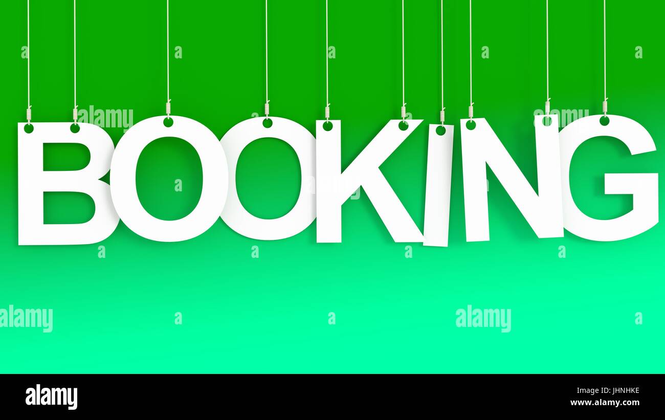 Booking hanging letters over green background Stock Photo - Alamy