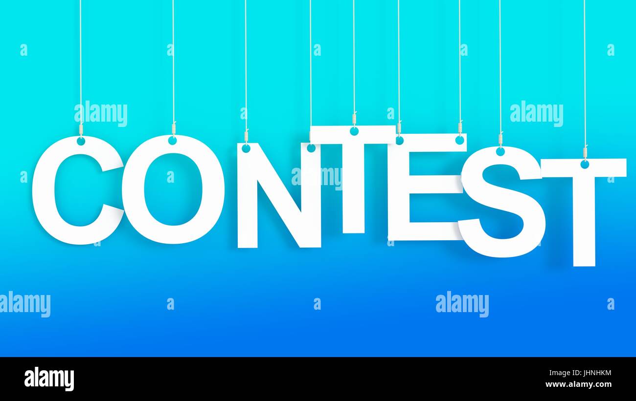 Contest hanging Letters over blue background Stock Photo - Alamy