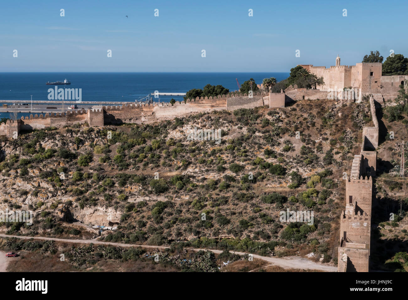 Medieval moorish fortress Alcazaba in Almeria, Eastern tip is the ...
