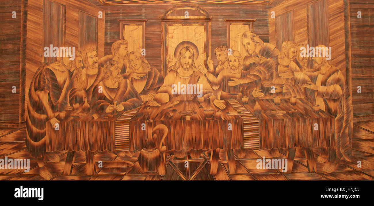 Intricate wood tiles depicting Jesus last supper - religion relics ...