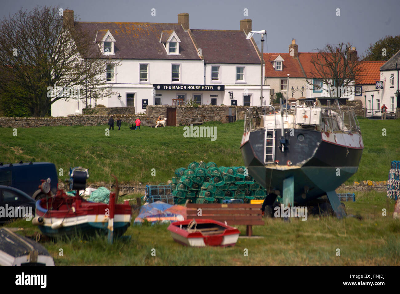 Fishing boats holy island beach hi-res stock photography and images - Alamy