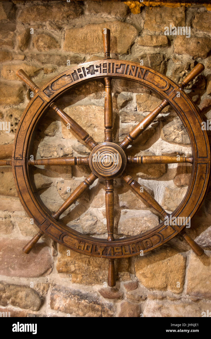 Wooden ships wheel, The Ship Inn, Lindisfarne Stock Photo - Alamy