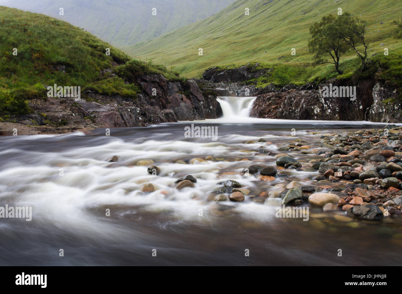 Waterfall on the River Etive in the Glen Etive in Scottish Highlands ...