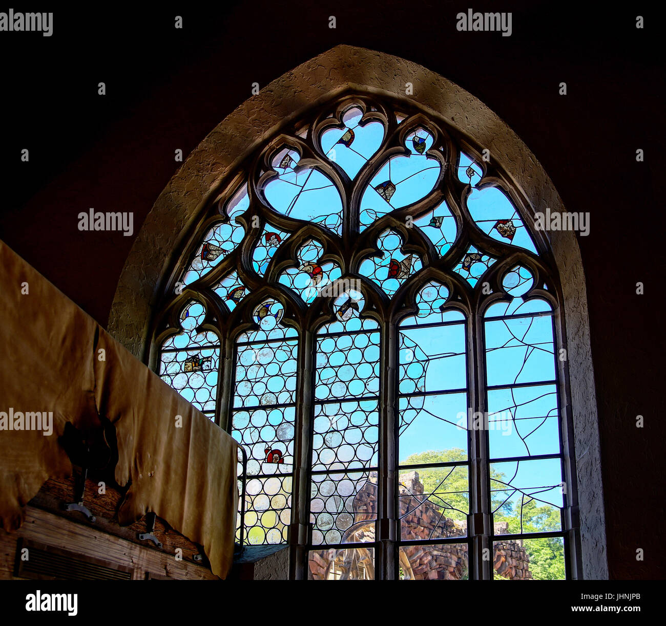 Old medieval colorful leaded-pane windows in gothic style, France ...