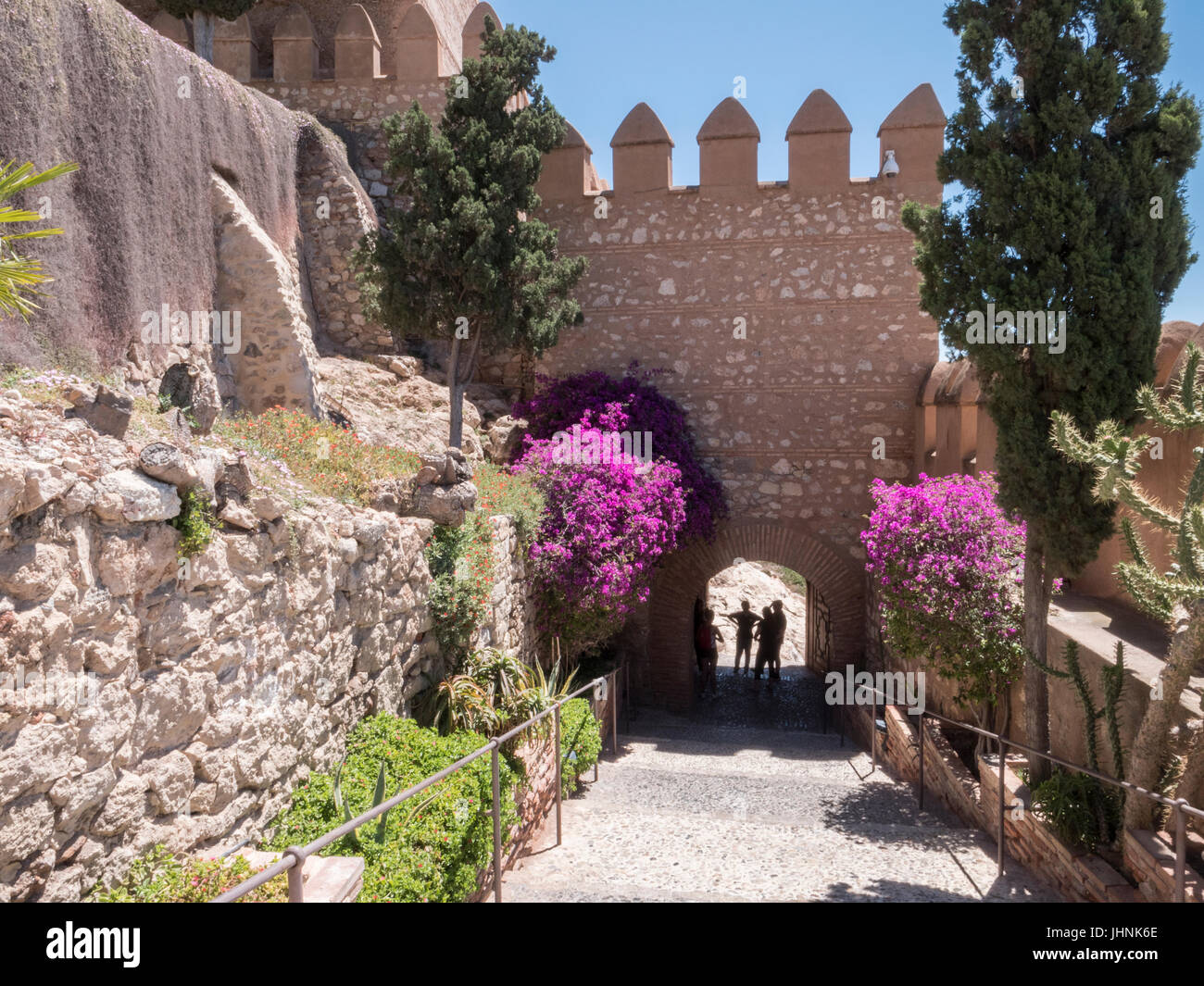 Medieval moorish fortress Alcazaba in Almeria, Access to the fortress ...