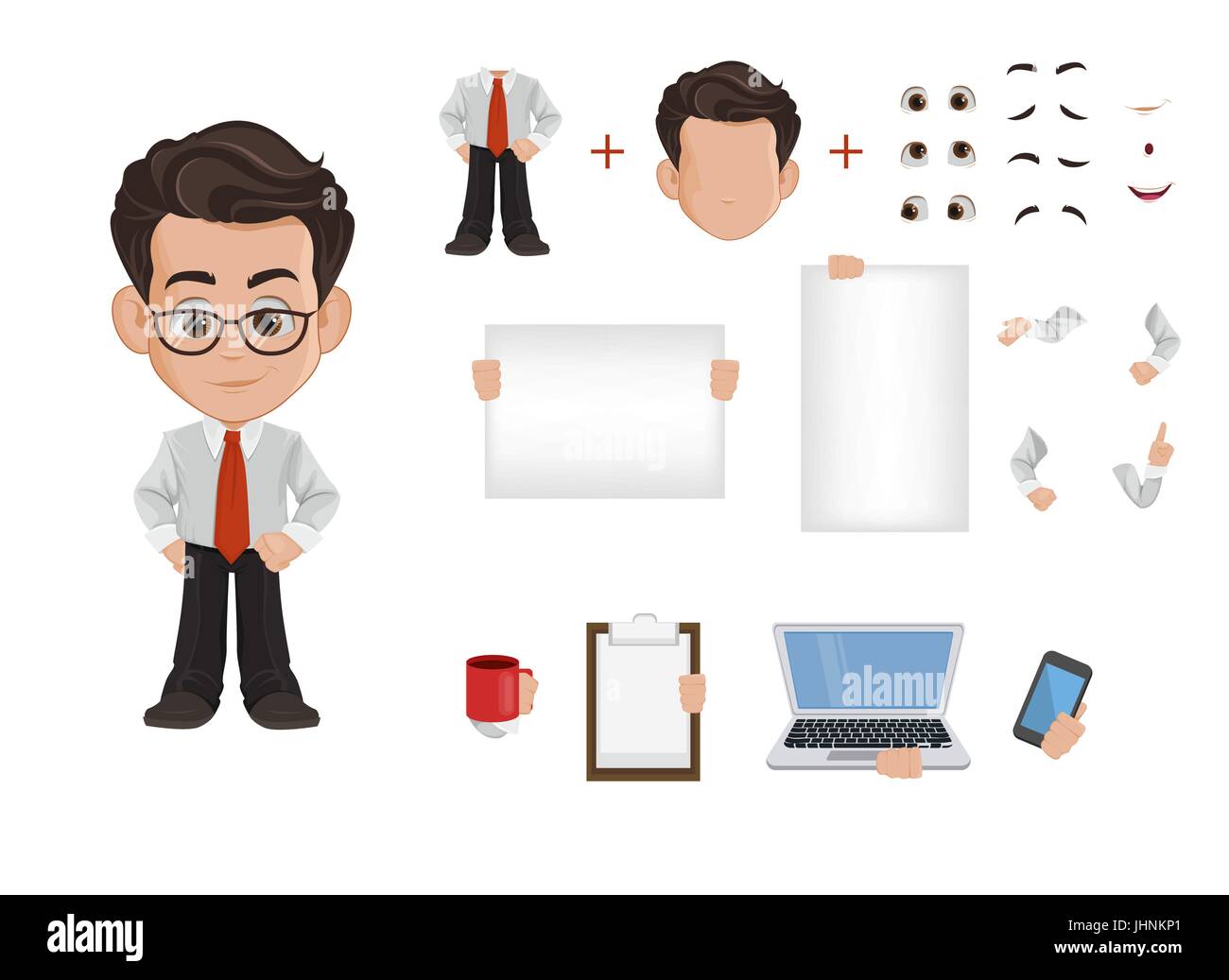 Business man cartoon character creation set, constructor. Cute young ...