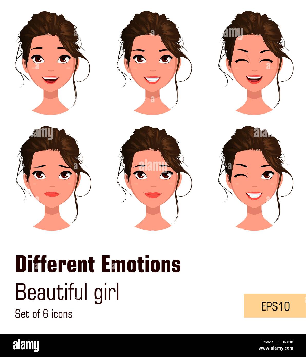 Woman with different face expressions. Young attractive girl with ...