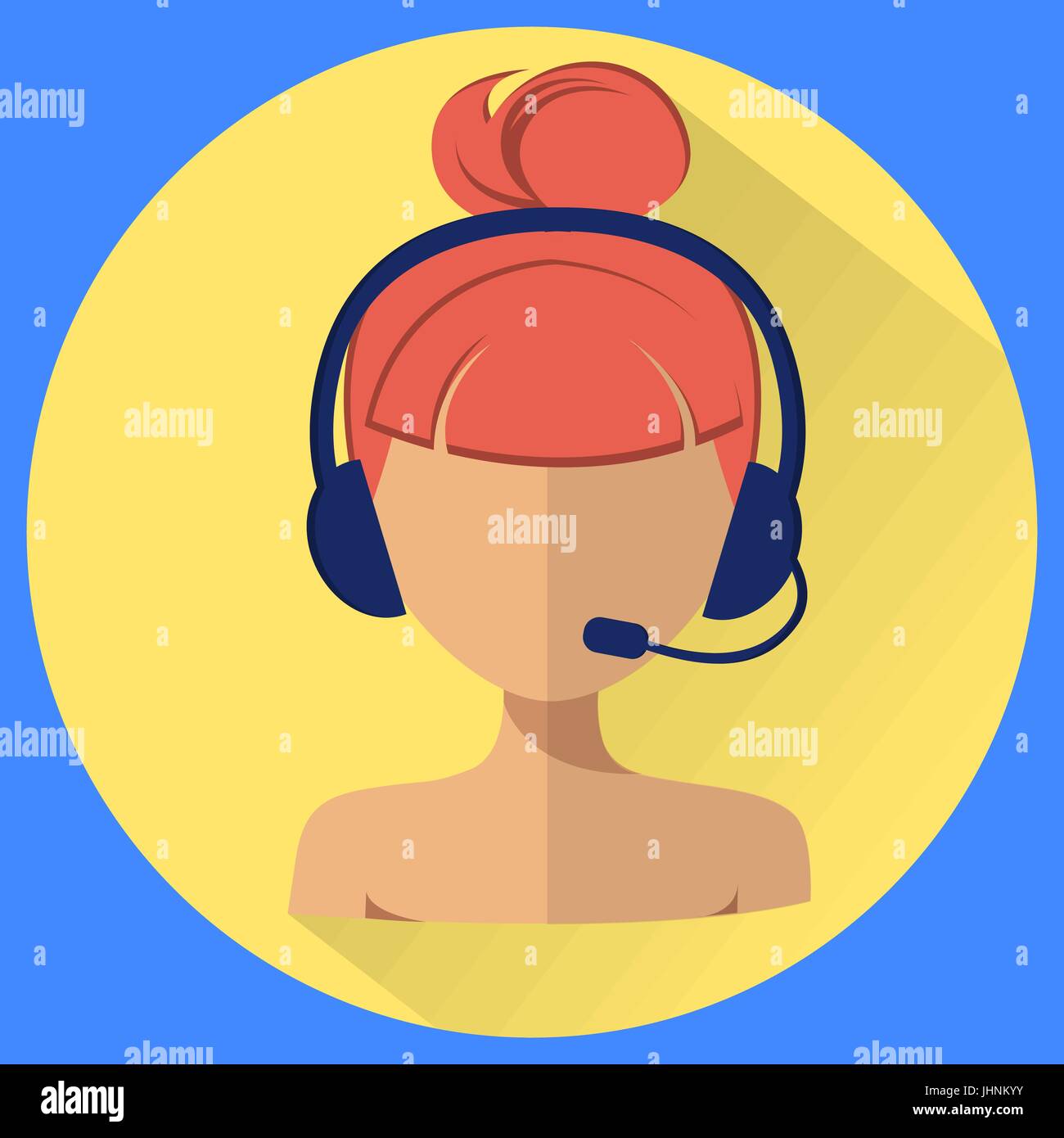 Call center operator avatar. Woman with a headset. Web icon, flat style vector illustration ...