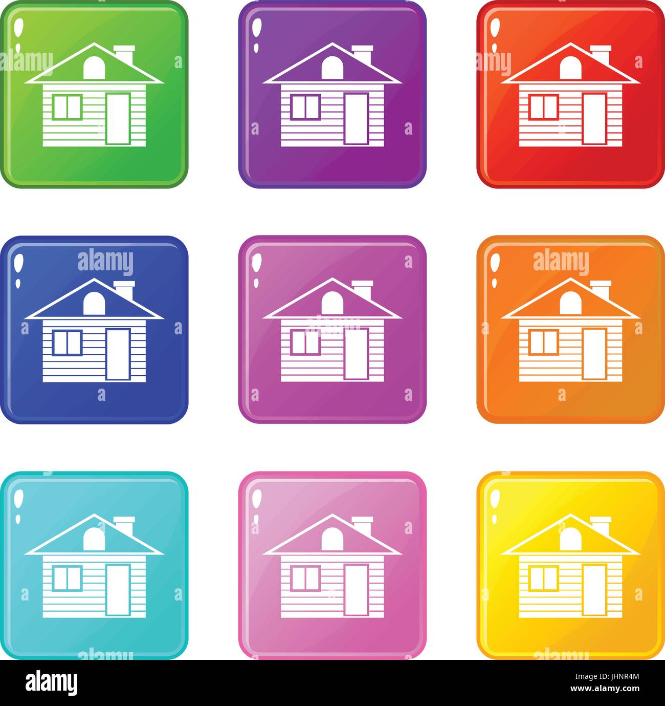 Wooden log house icons 9 set Stock Vector Image & Art - Alamy