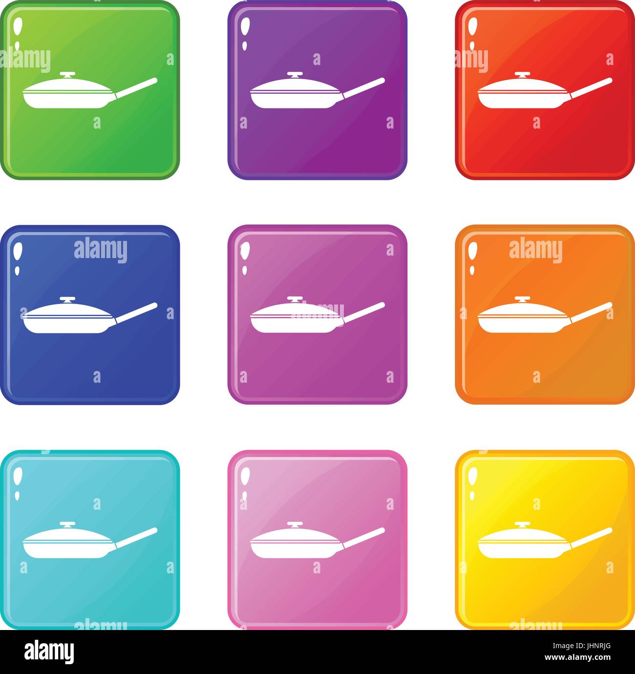 Black frying pan icons 9 set Stock Vector Image & Art - Alamy