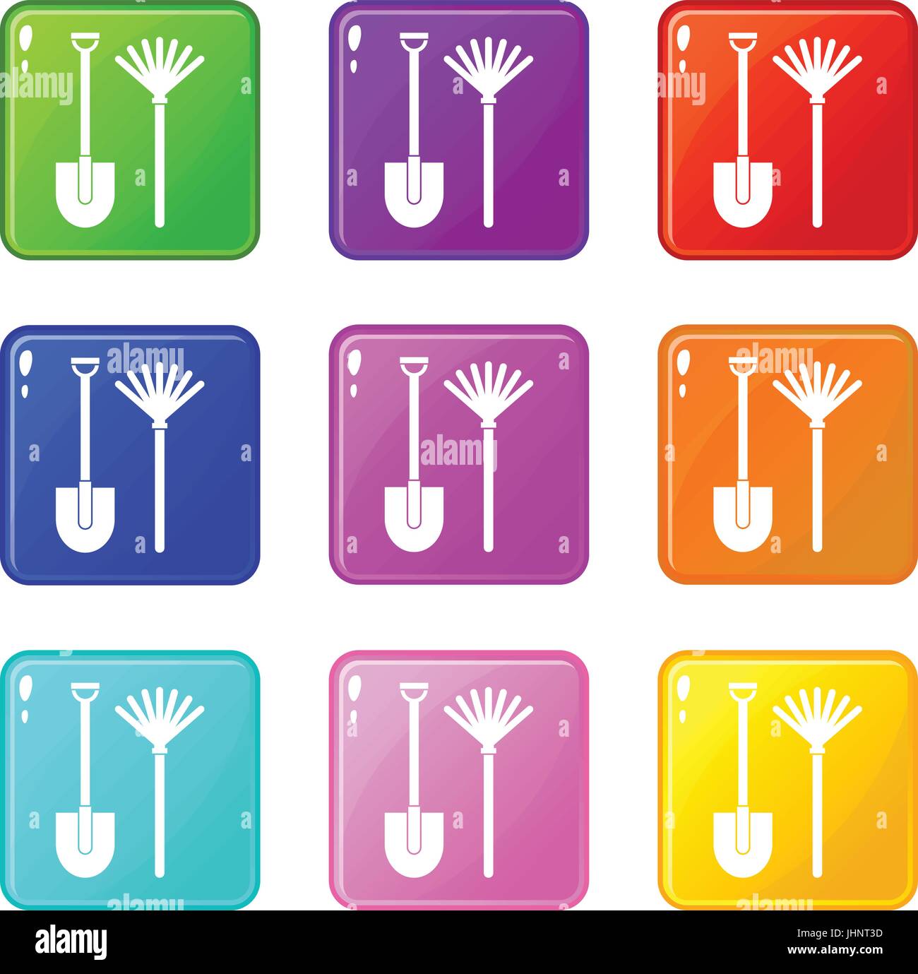 Rake and shovel icons 9 set Stock Vector Image & Art - Alamy