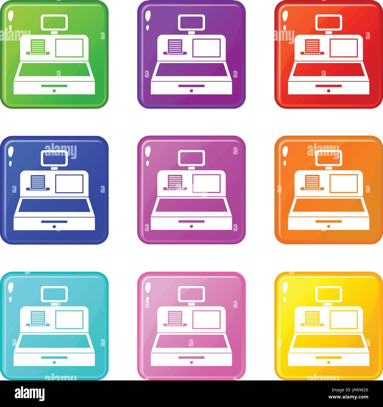 Cash register with cash drawer icons 9 set Stock Vector Image & Art - Alamy