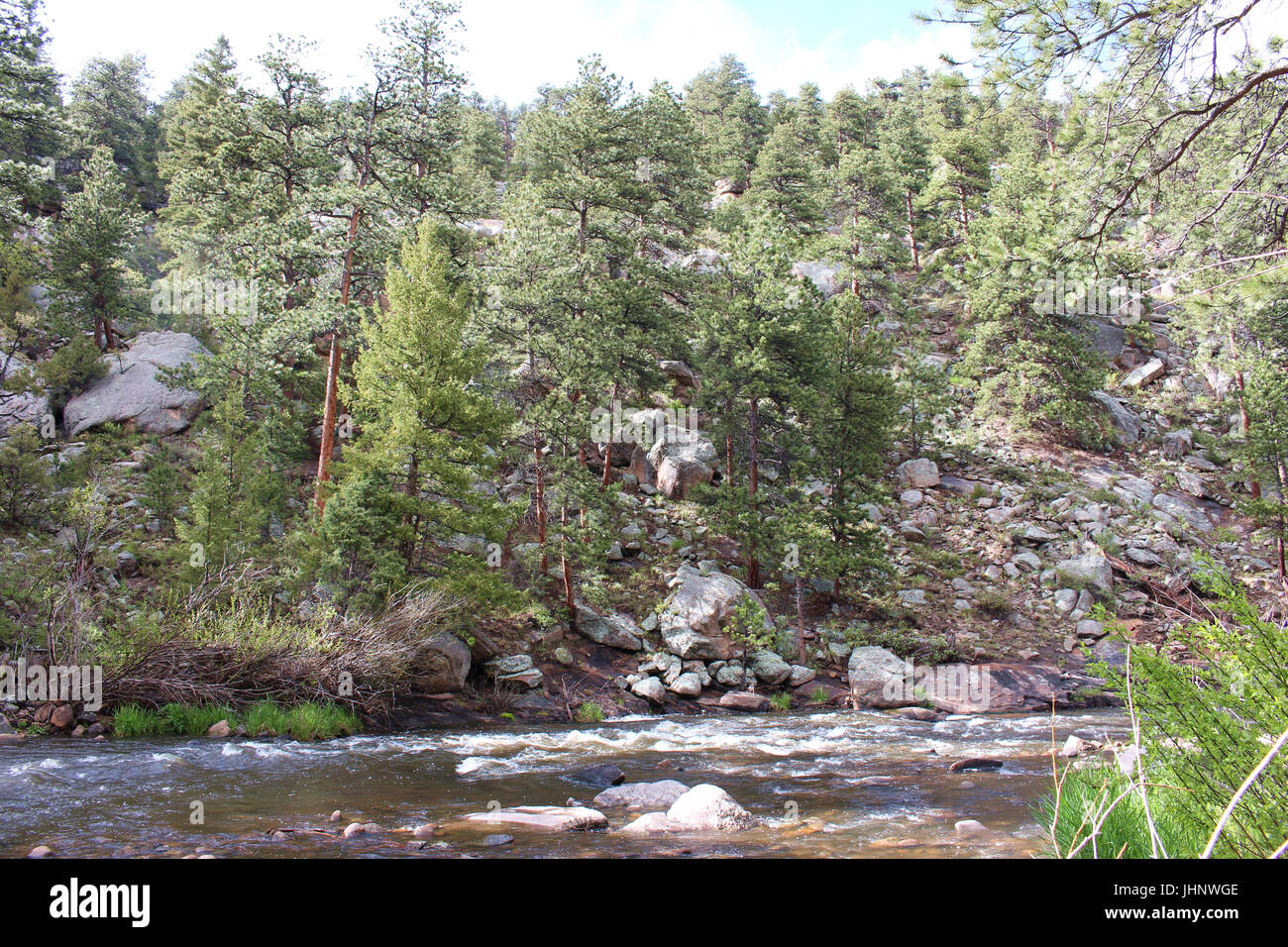 Mountain side covered with rocks and boulders along the Big Thompson ...