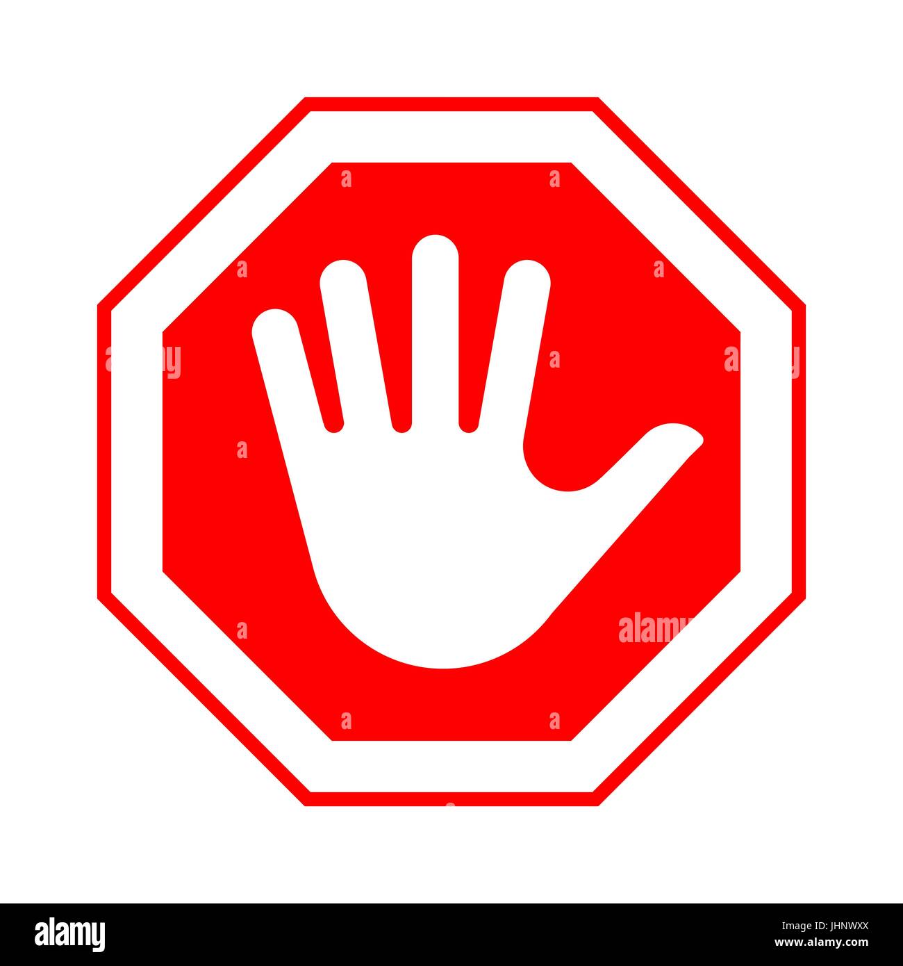 Red octagonal stop sign with hand. Vector illustration Stock Vector ...