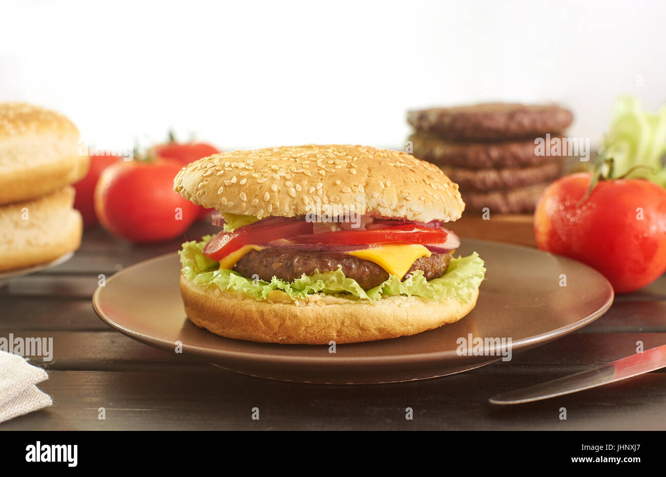 American cheeseburger burger ingredients hi-res stock photography and ...