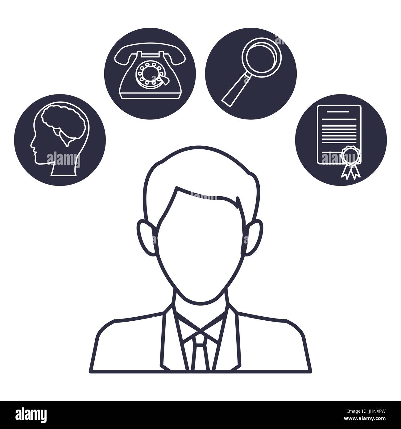 white background with silhouette half body executive man with icons ...