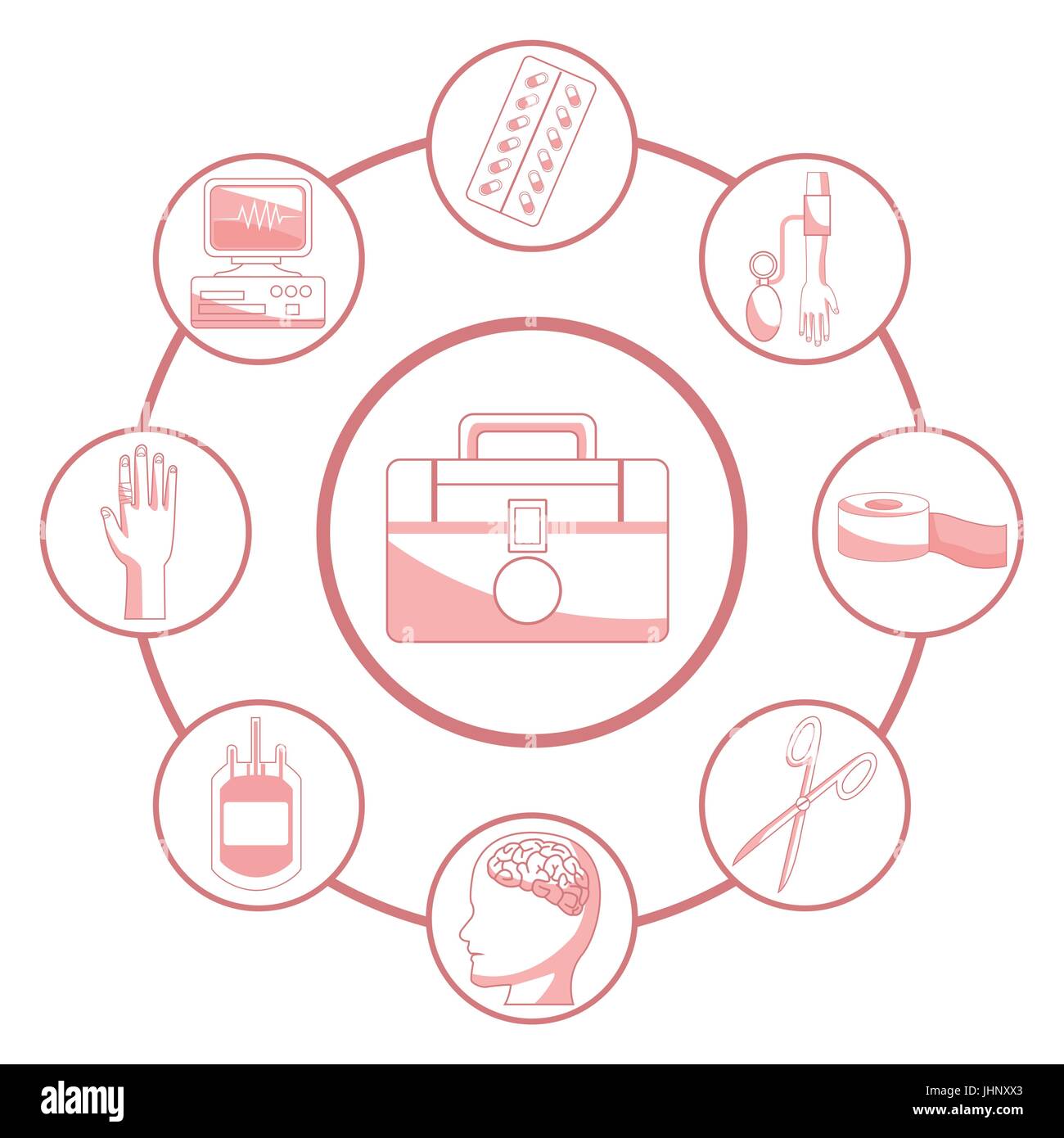 white background with red color sections of silhouette first kit aid ...