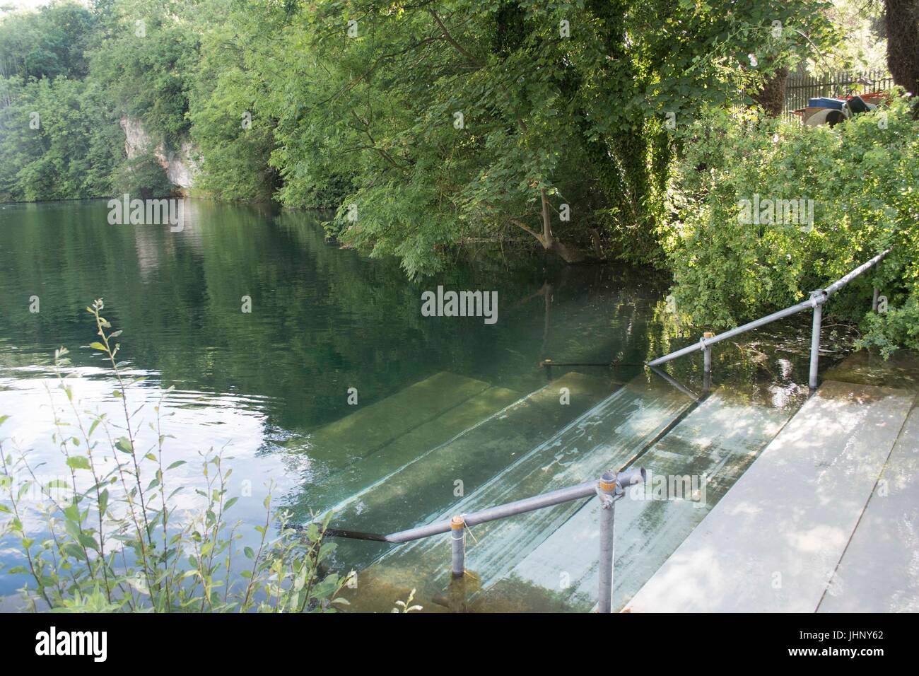 Steps into dosthill quarry Stock Photo - Alamy