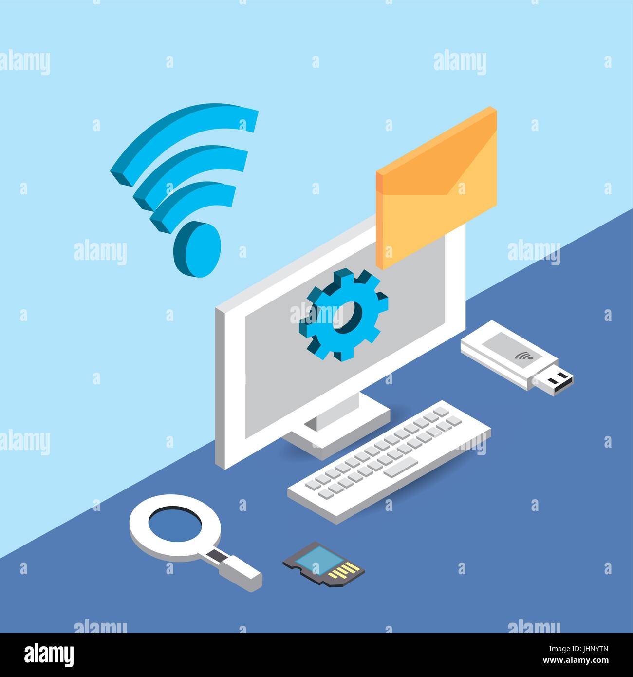 computer with wifi network and e-mail mesage vector illustration Stock Vector Image & Art - Alamy
