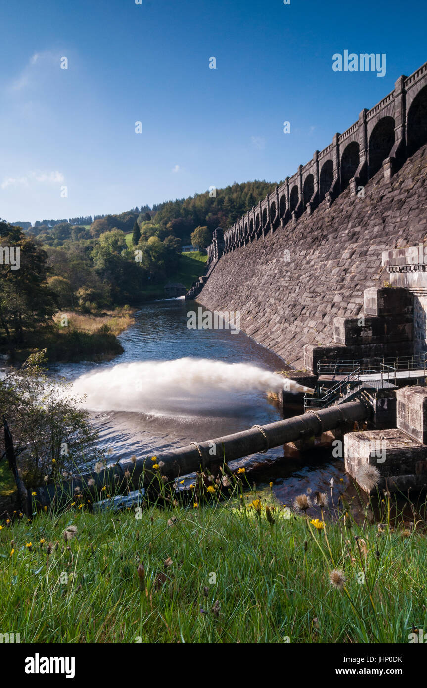 Lake Vyrnwy Dam With Water Compensation Release Valves Open, Wales ...