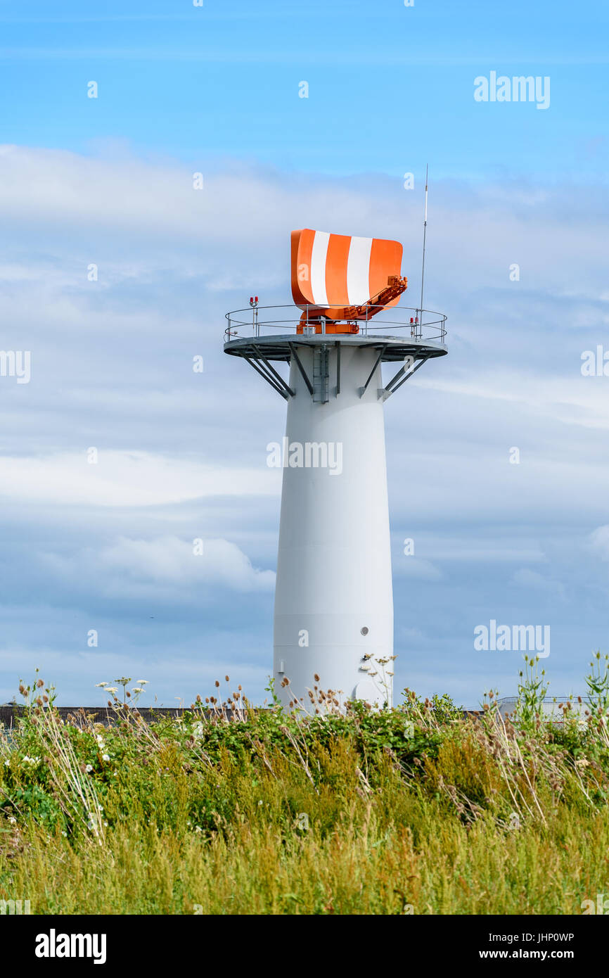 Airport aircraft radar mounted on a concrete tower Stock Photo - Alamy