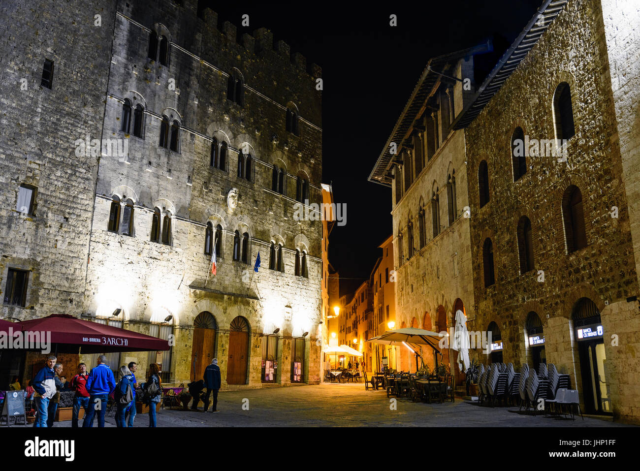 MASSA MARITTIMA, ITALY - MAY 14, 2017 - Night view of a street in the ...