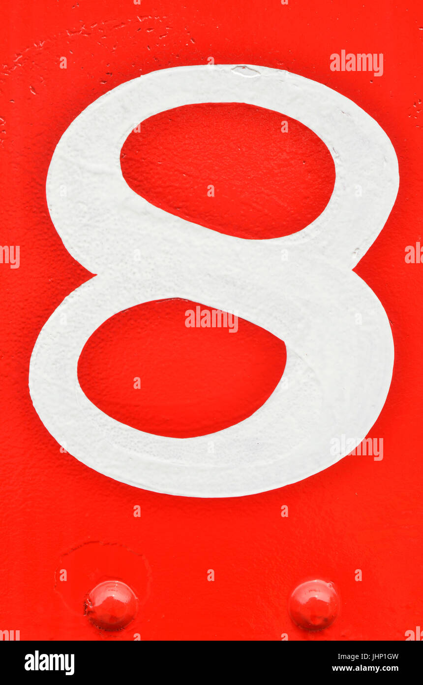 vintage hand painted mid-century numbers on red Stock Photo - Alamy