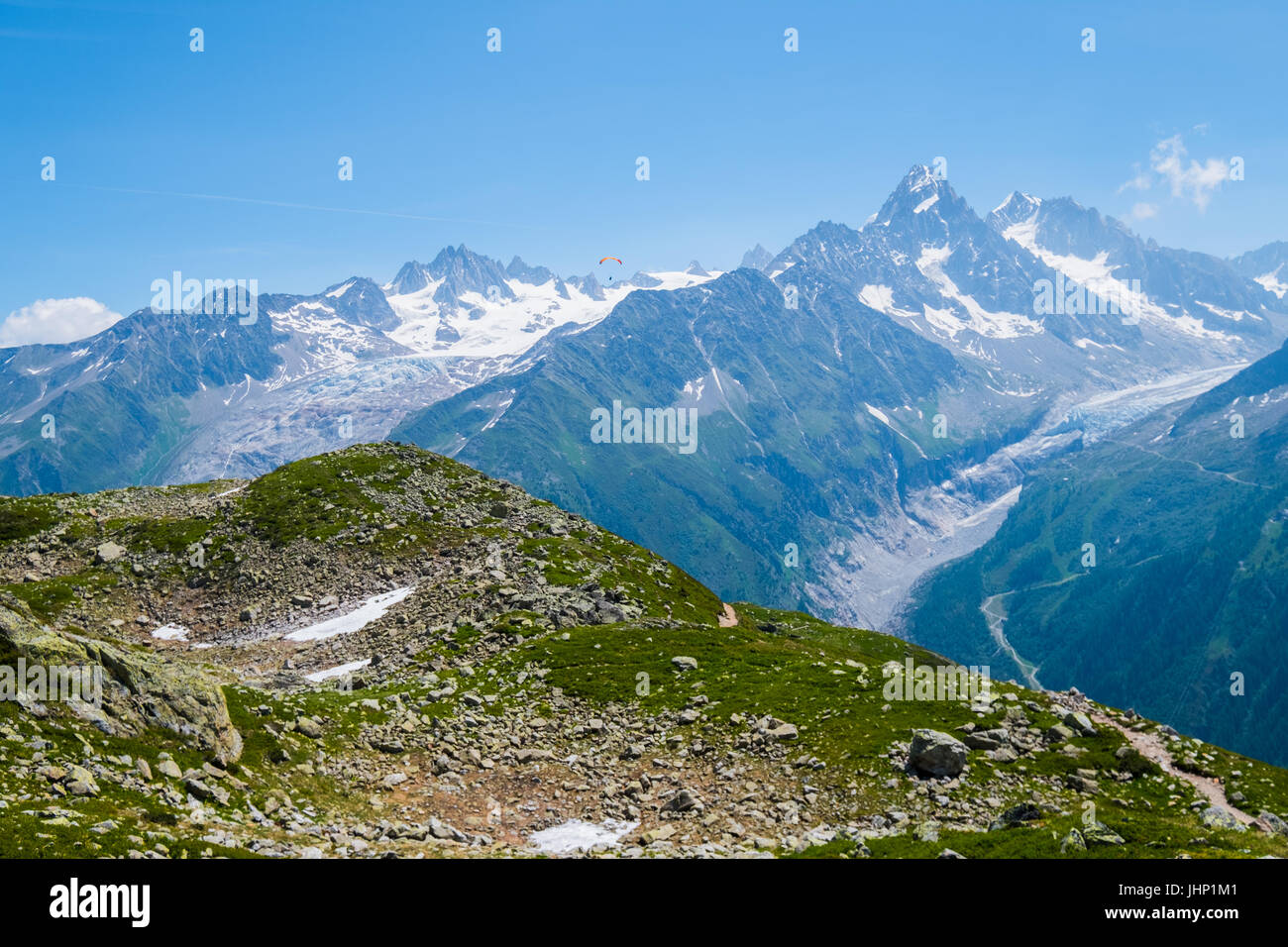 Panorama of Mont Blanc from Aiguilles rouges, Chamonix, France Stock ...